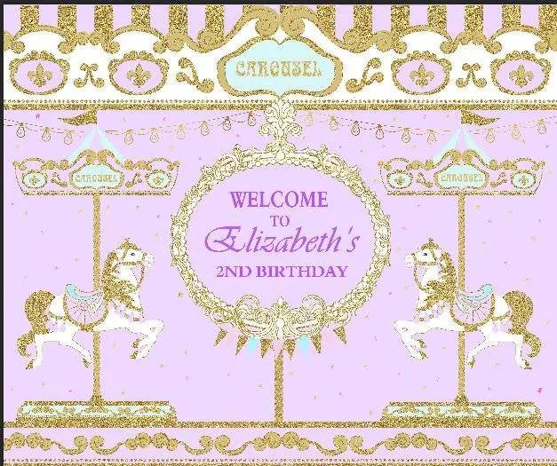 Printed Purple CAROUSEL Backdrop, carousel party, carousel birthday, c ...