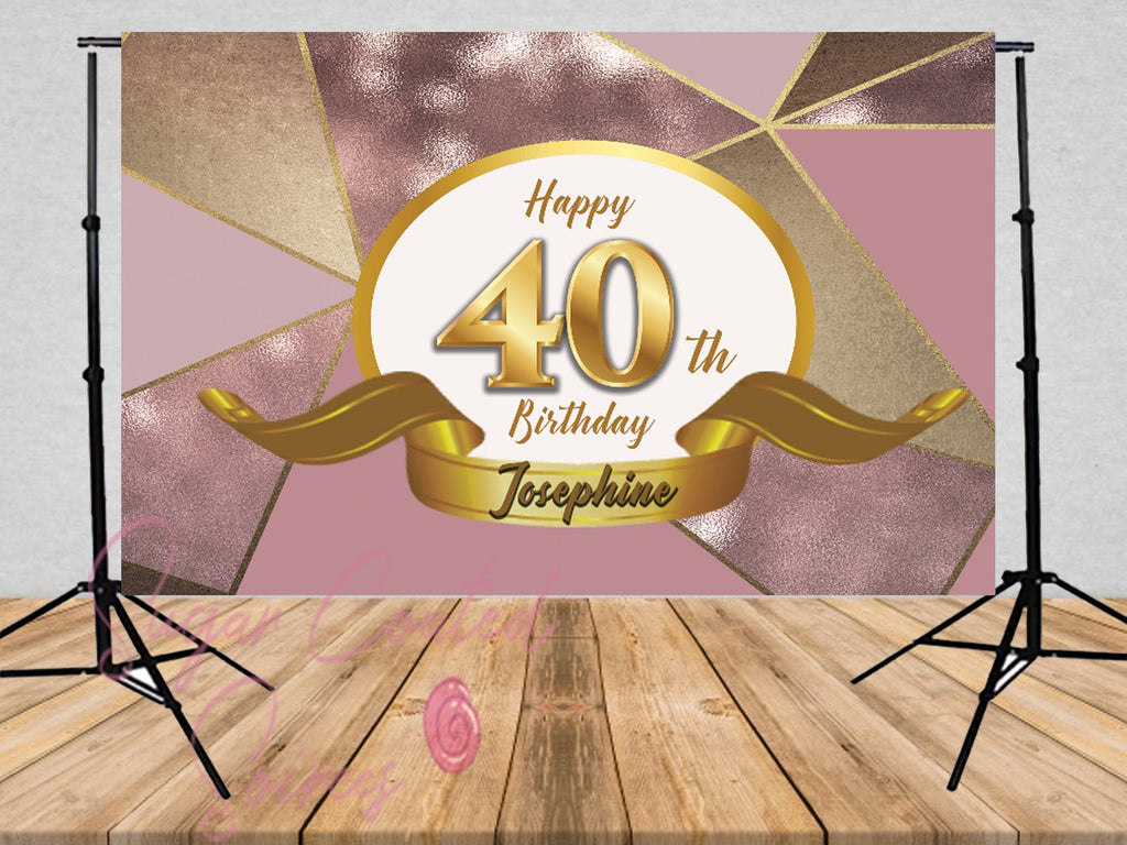 Printed Rose gold 40th birthday backdrop, Rose Gold backdrop, Geometri ...